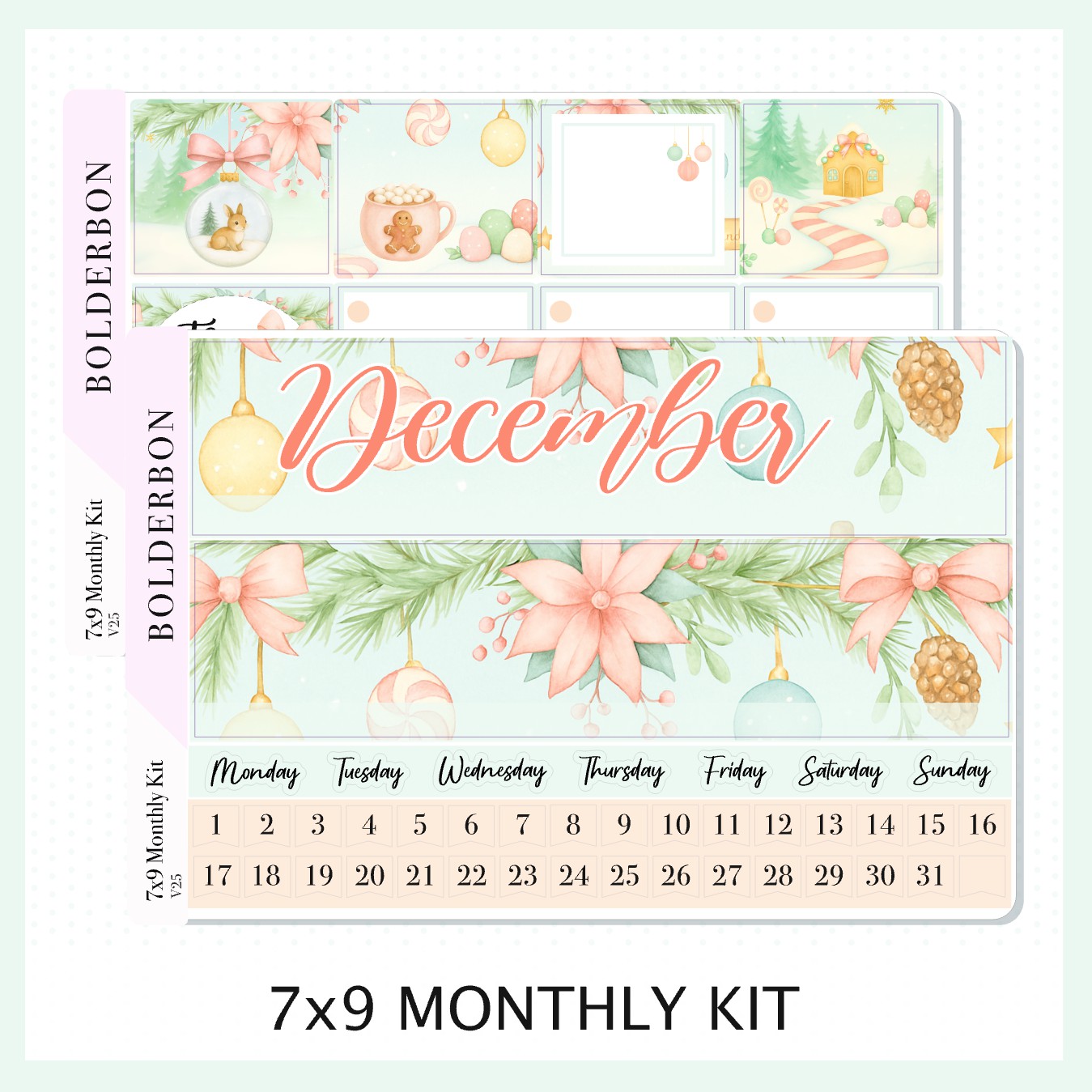DECEMBER 7x9 Monthly Sticker Kit || Festive Christmas Planner Stickers ...