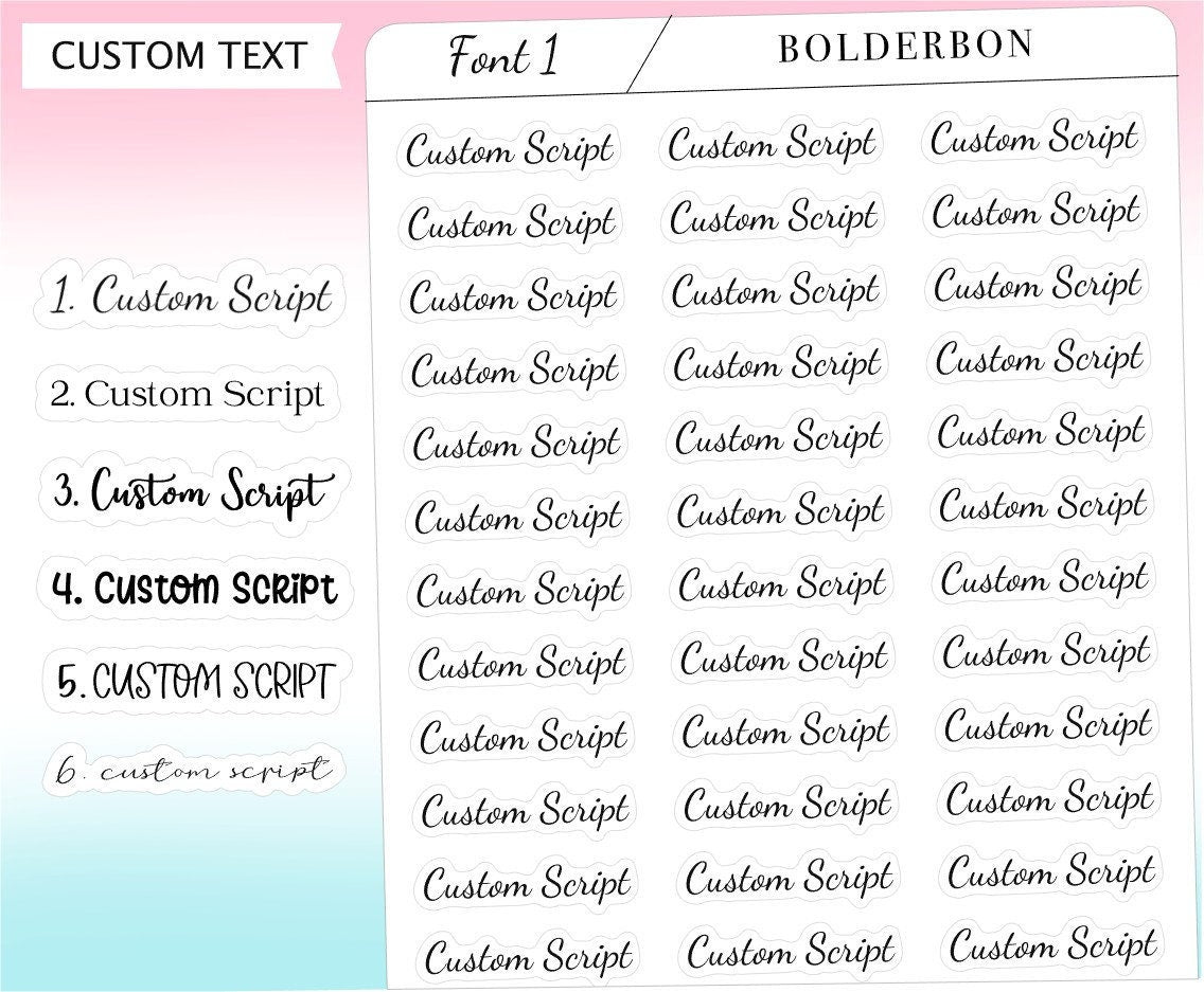 SCRIPT Custom Text Stickers || 45+ Word Font Matte White or Clear Stic ...
